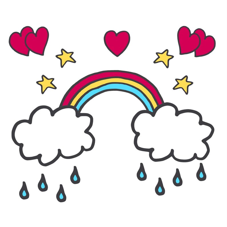 Rainbow Love Clipart Bundle – Cute Clouds, Rain, Hearts & Stars – PNG ...