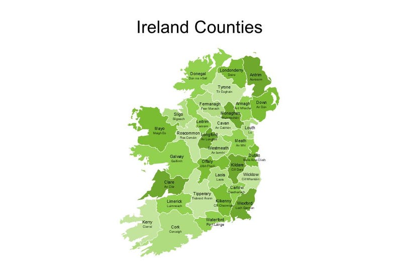 Editable Ireland Map PPT – Provinces & Counties in English and Irish ...