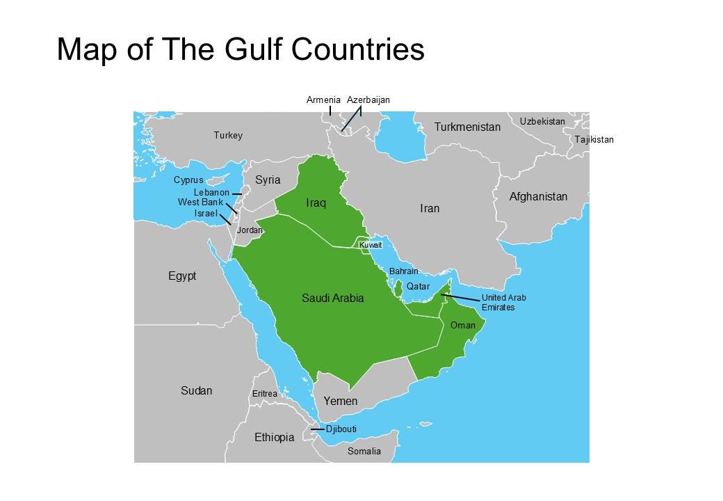 Editable Powerpoint Map of the Gulf Countries Including: Bahrain ...