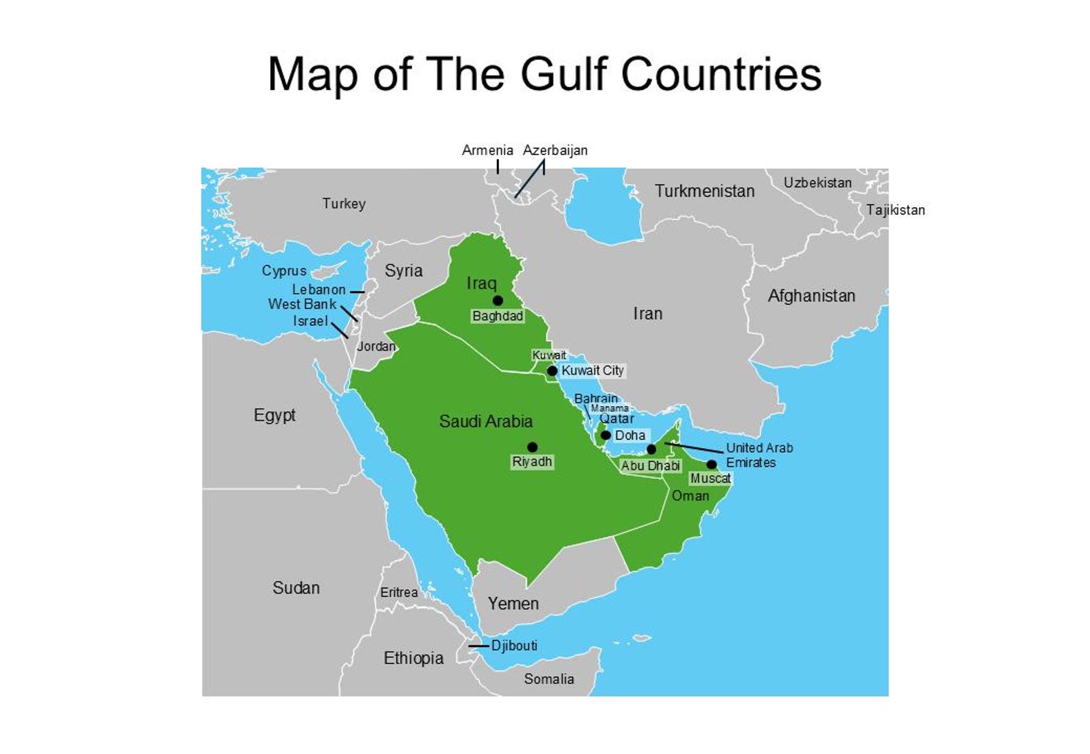 Editable Powerpoint Map of the Gulf Countries – Including: Bahrain ...