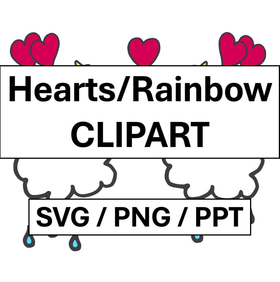 Rainbow Love Clipart Bundle – Cute Clouds, Rain, Hearts & Stars – PNG ...