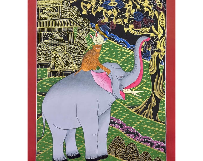 Four Best Friends Thangka, Four Harmonious Animals (friends) - Handmade ...