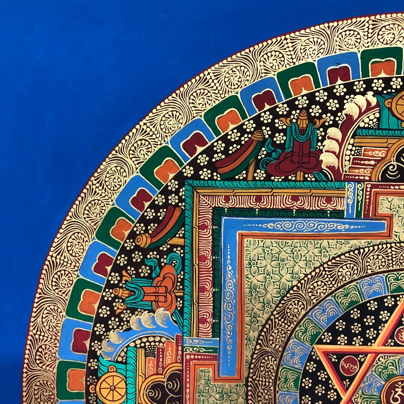 Blessed Om Round Mandala Thangka Handmade Sacred Thangka - Etsy