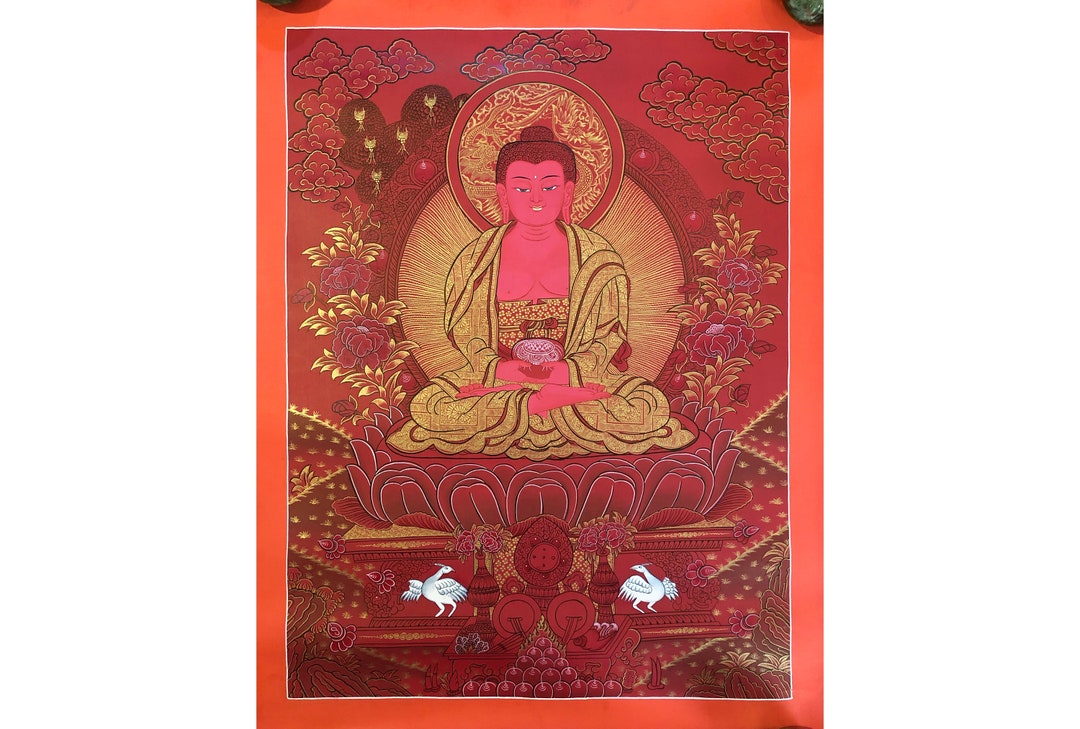 Red Theme Amitabha Buddha, Handmade Sacred Thangka Painting for ...