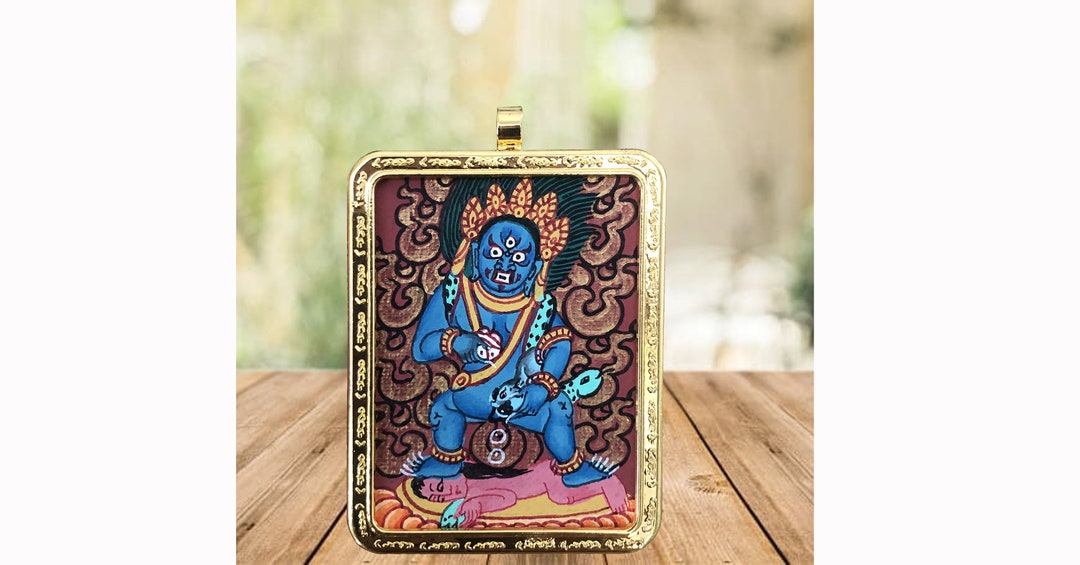 Black Dzambala Thangka Amulet, Handmade Sacred Thangka Painting, Black ...