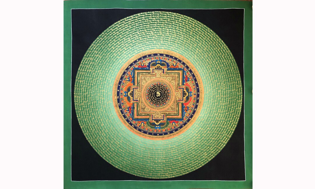 Large Size Prayer Mandala Thanka, Mantra Mandala Thangka, Om Mani Padme ...