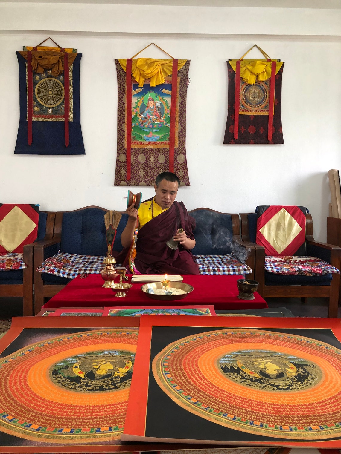 Manjushree Matra Mandala Thangka, Rare Genuine Hand Painted Tibetan ...