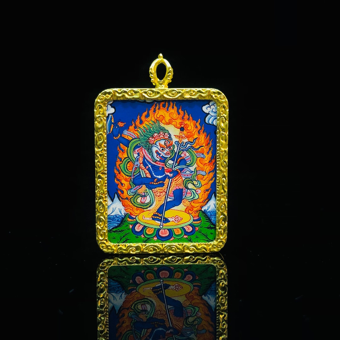 24K Gold Simhamukha Pendant, Handmade Simhamukha Amulet - Necklace ...