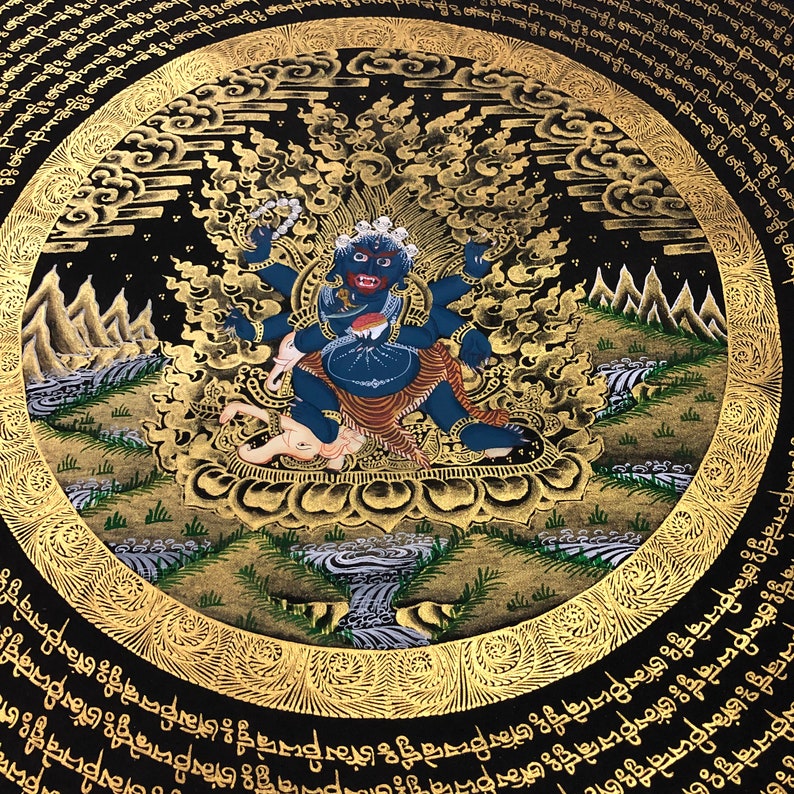 Large Size Mahakala Mantra Mandala Thangka, Genuine Hand Painted ...