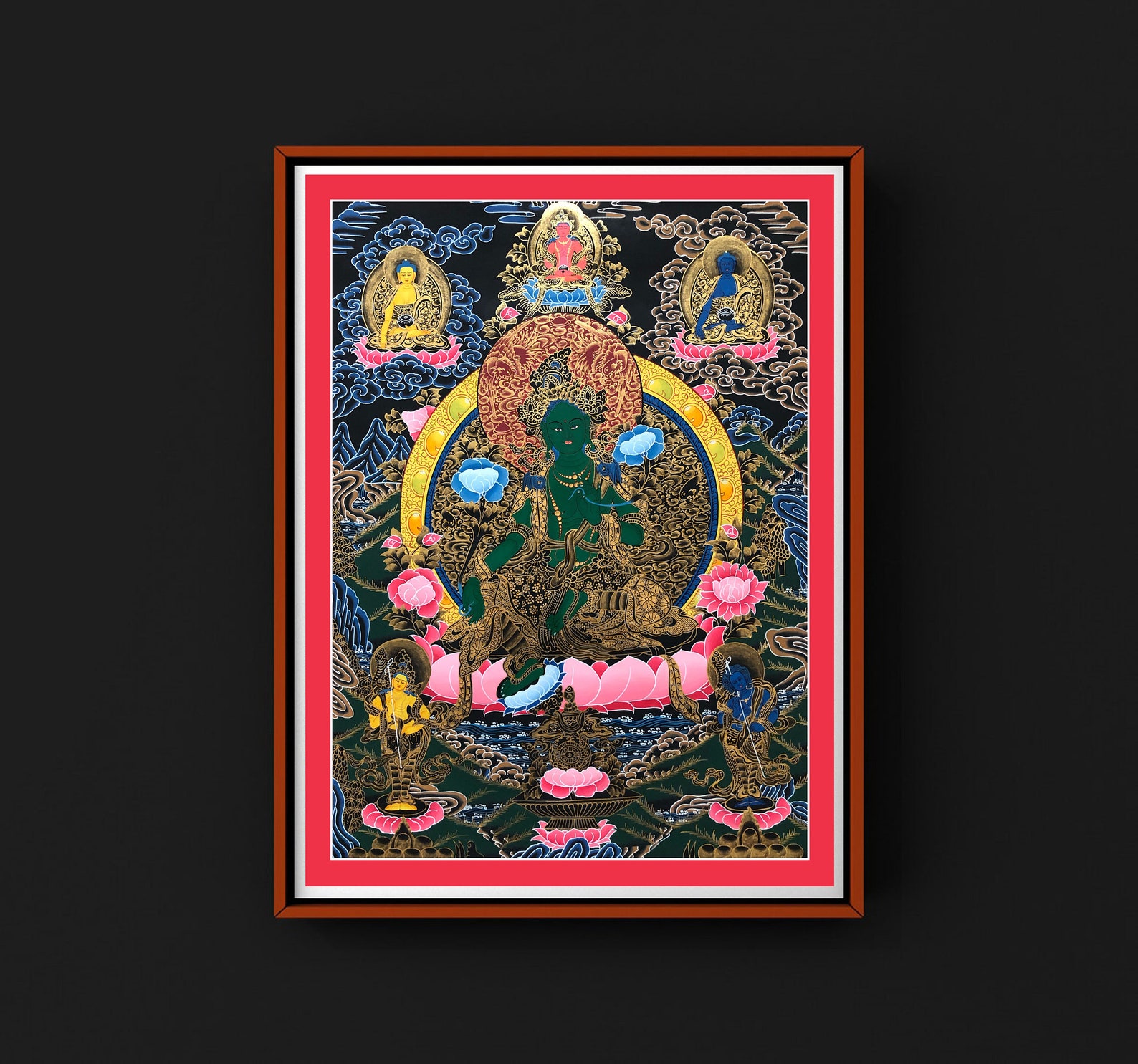 Fine Quality Green Tara Thangka Art Black Theme Green Tara - Etsy