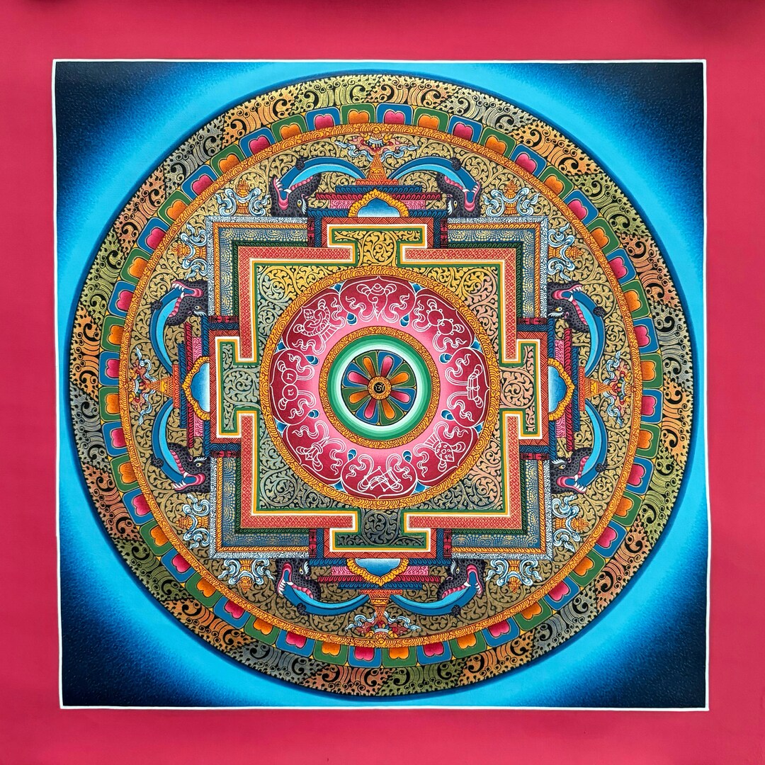 24k Gold 36x36cm Master Quality Mandala Thangka With Eight Auspicious ...