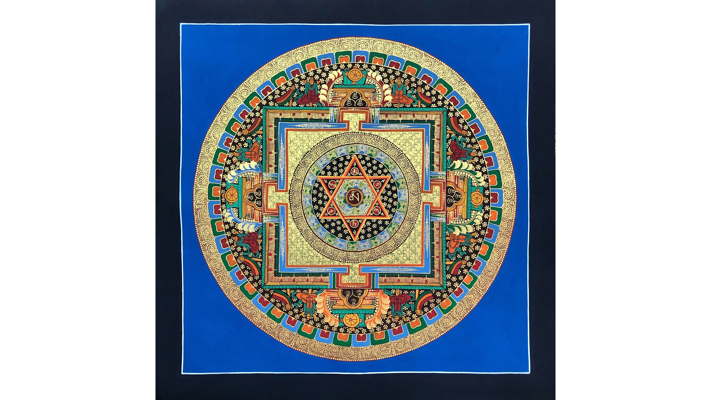 Blessed Om Round Mandala Thangka Handmade Sacred Thangka - Etsy