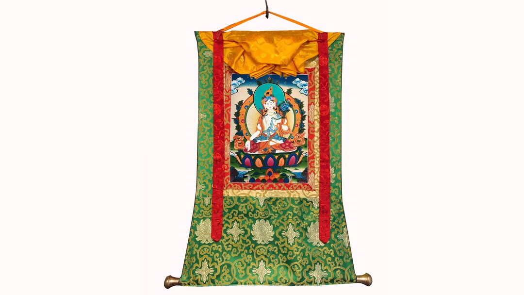 Fine Quality White Tara Thangka Painting, Handmade Sacred Thangka ...