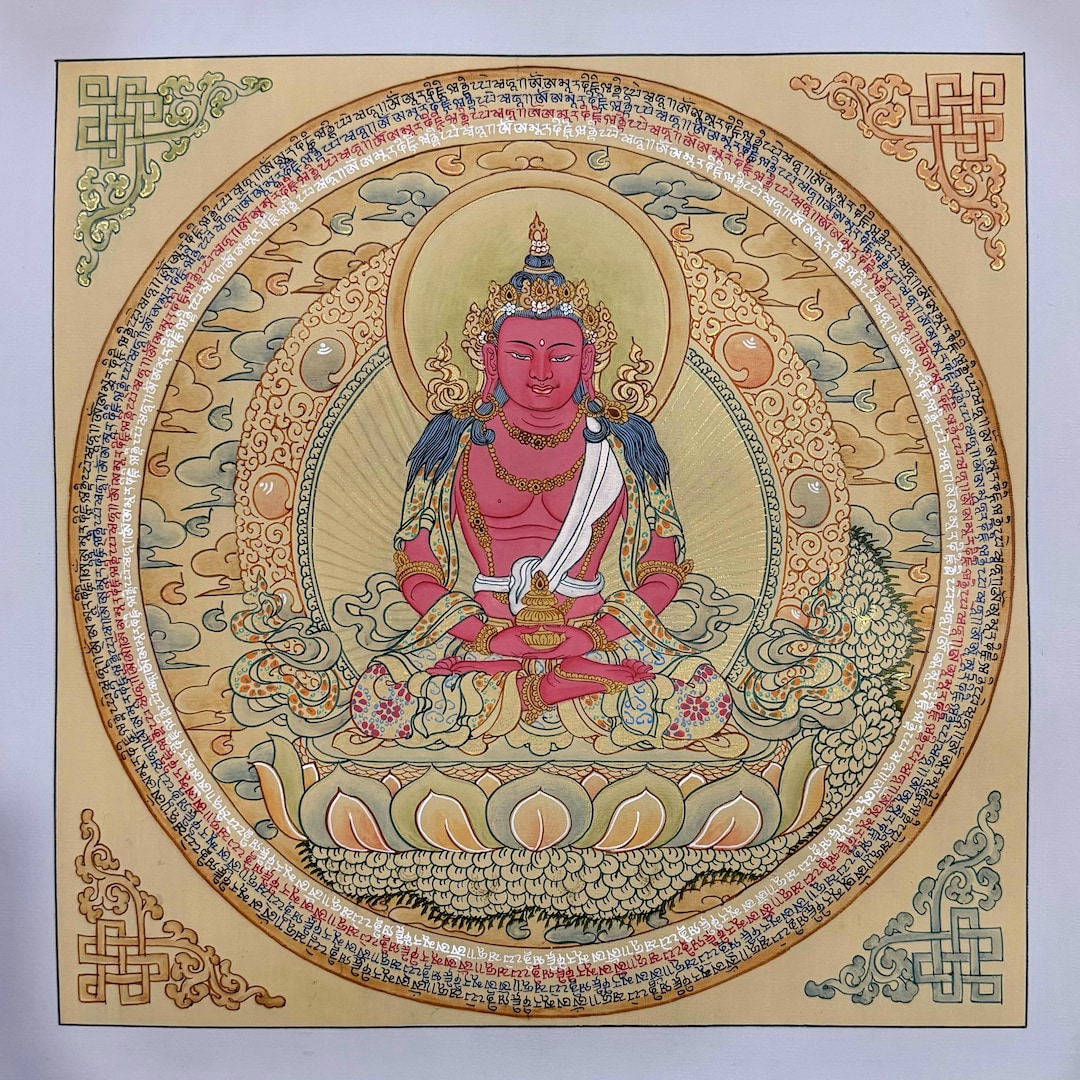 24k Gold Amitayus Mandala Thangka, Tibetan Meditation Painting - Etsy