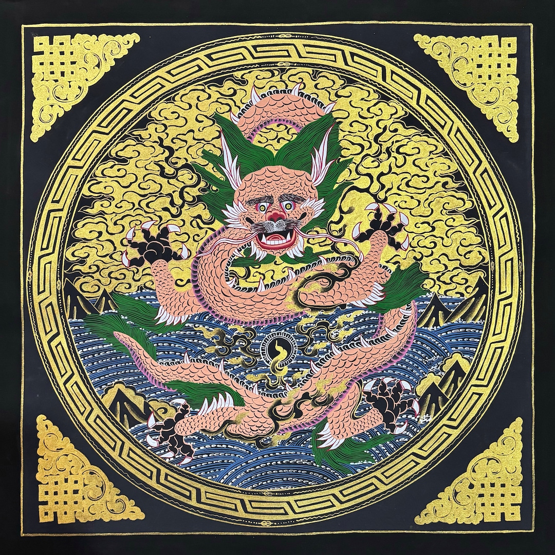 56cmx56cm Dragon Mandala Thangka Painting, Hand Painted Canvas Cotton ...