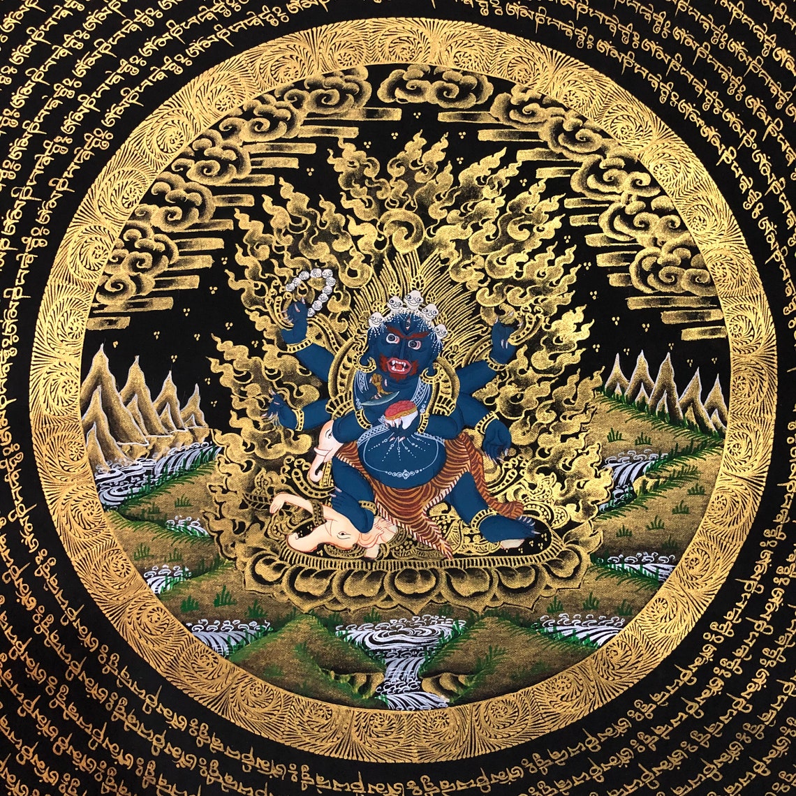 Large Size Mahakala Mantra Mandala Thangka, Genuine Hand Painted ...