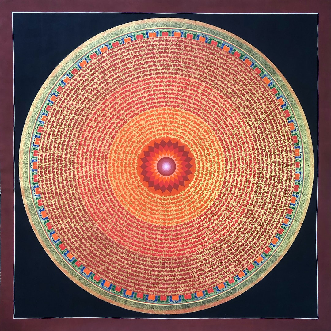 Large Size Prayer Mandala Thanka, Mantra Mandala Thangka, Om Mani Padme ...
