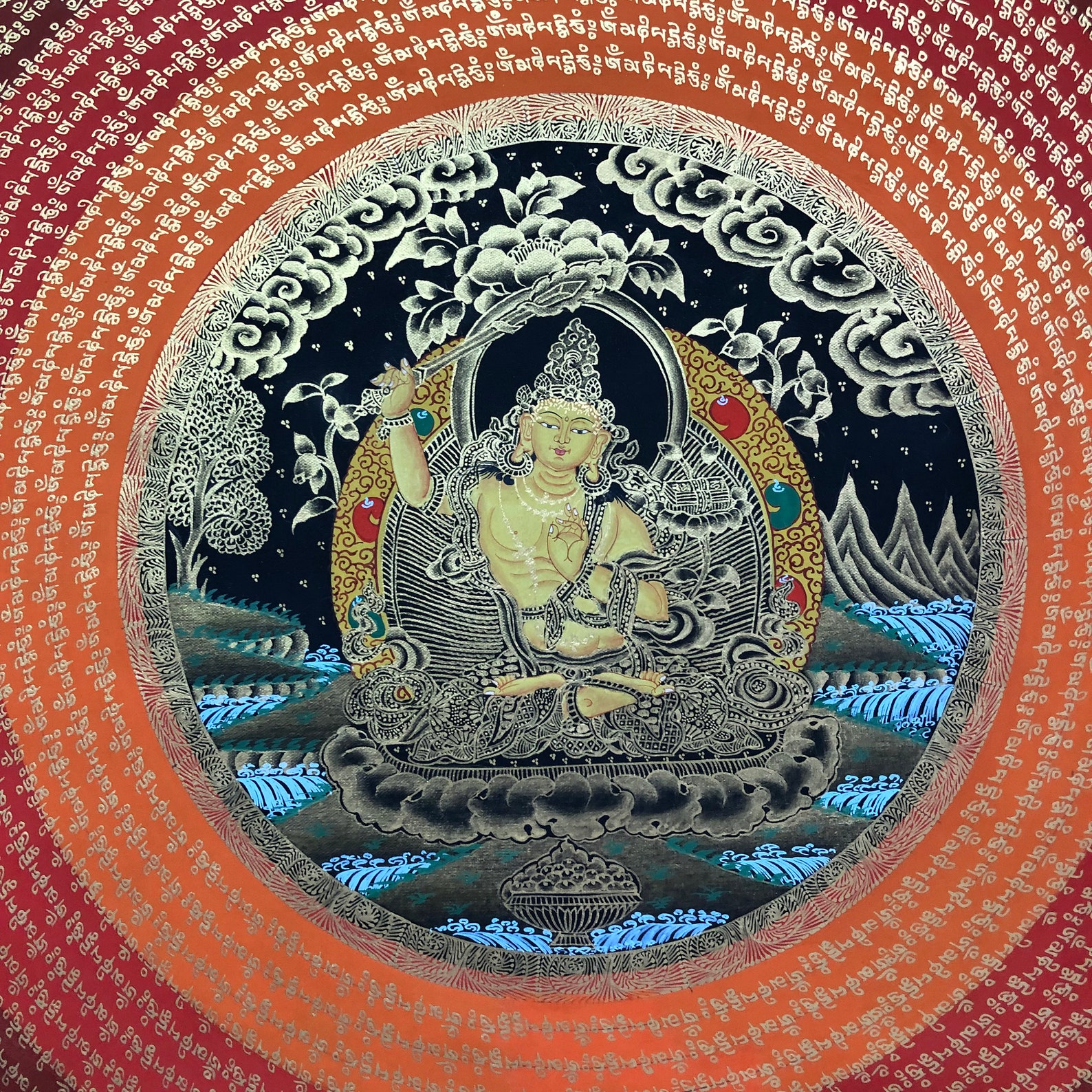 Manjushree Matra Mandala Thangka, Rare Genuine Hand Painted Tibetan ...