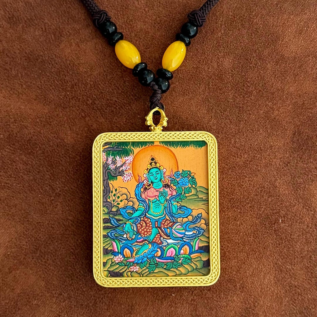Handmade Green Tara Pendant Necklace: Blessed Thangka Amulet - Etsy