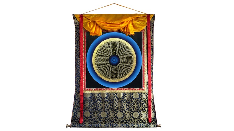 Blue Rainbow Mantra Mandala Thangka Painting, Om Mani Padme Hum, Cotton ...