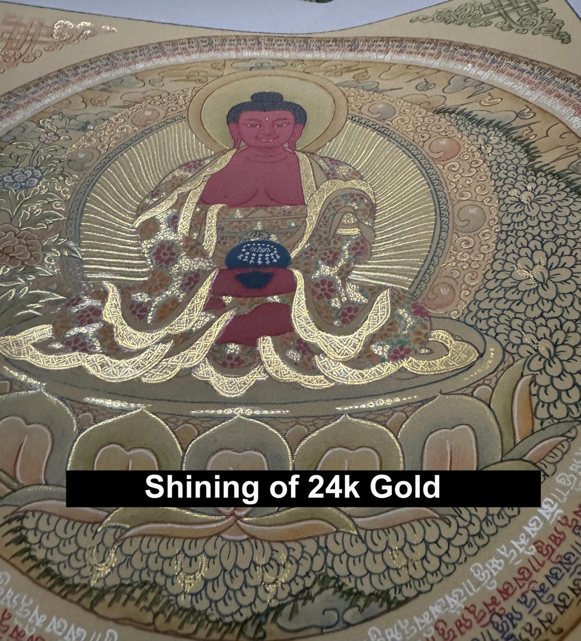 Silk Brocade Mounted Amitabha Buddha Mantra Mandala Thangka, Genuine ...