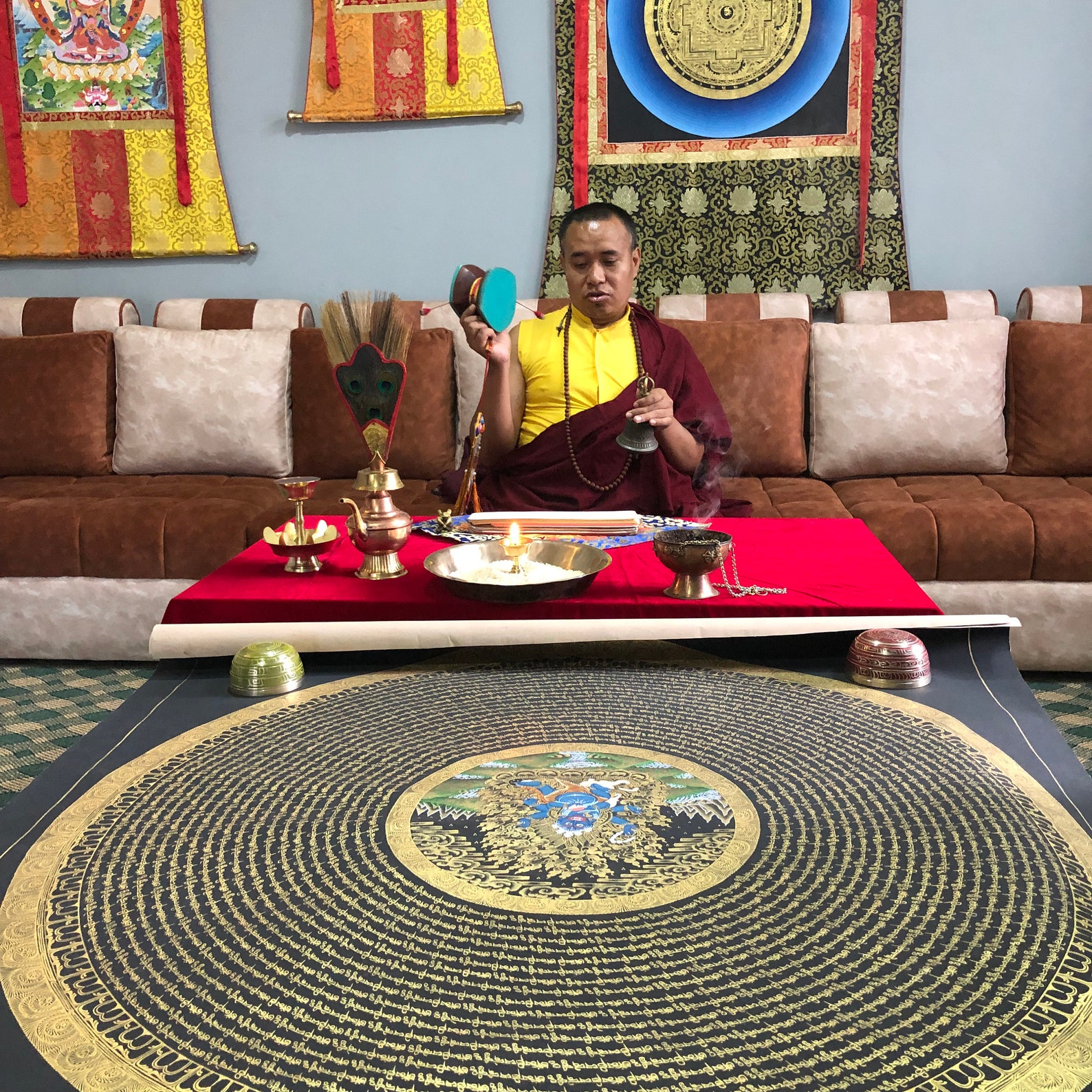 Large Size Mahakala Mantra Mandala Thangka, Genuine Hand Painted ...