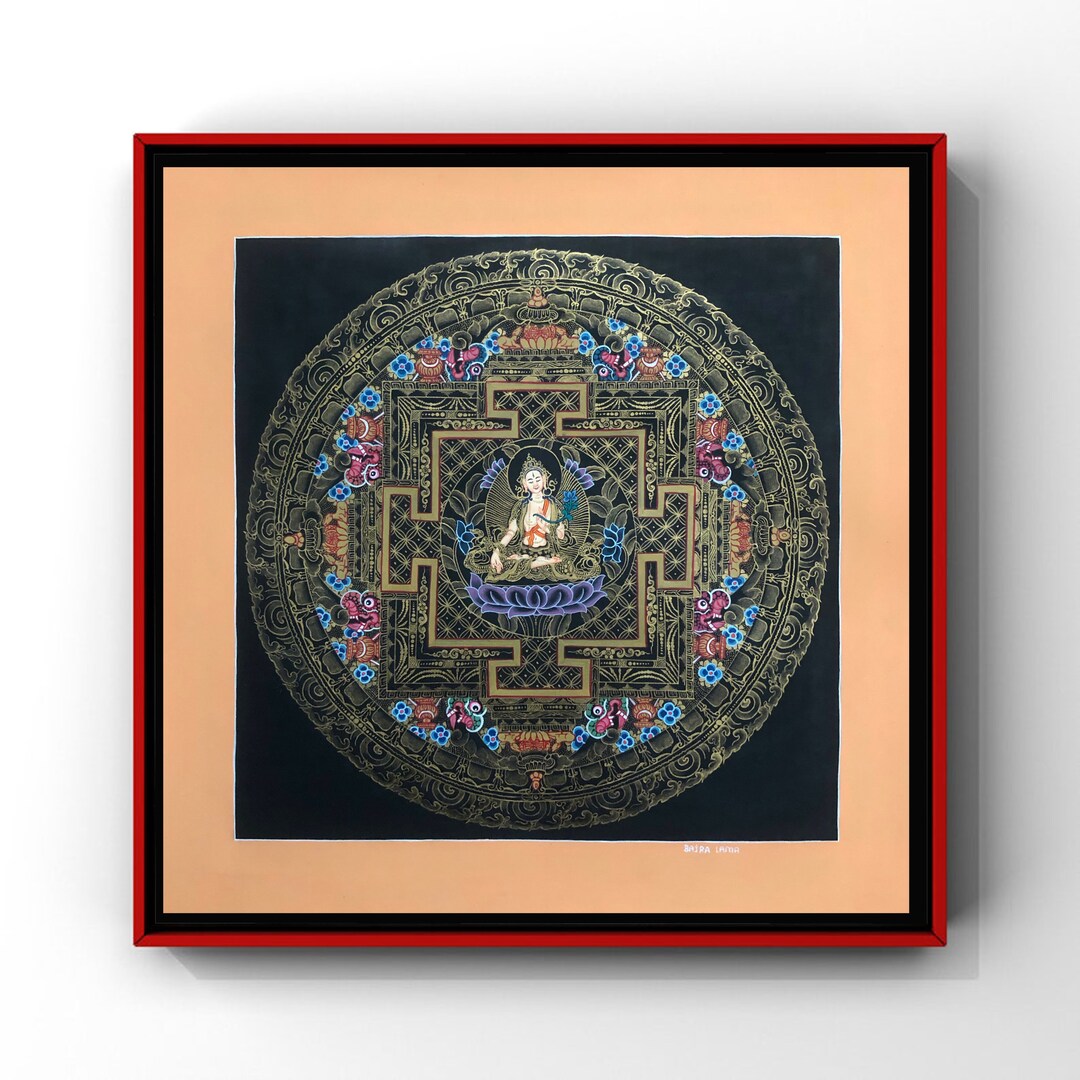 Lama Painted White Tara Mandala Thangka, Master Quality Mandala Painted ...