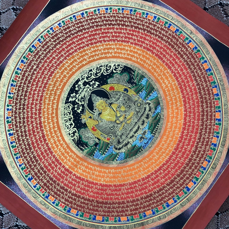 Manjushree Matra Mandala Thangka, Rare Genuine Hand Painted Tibetan ...