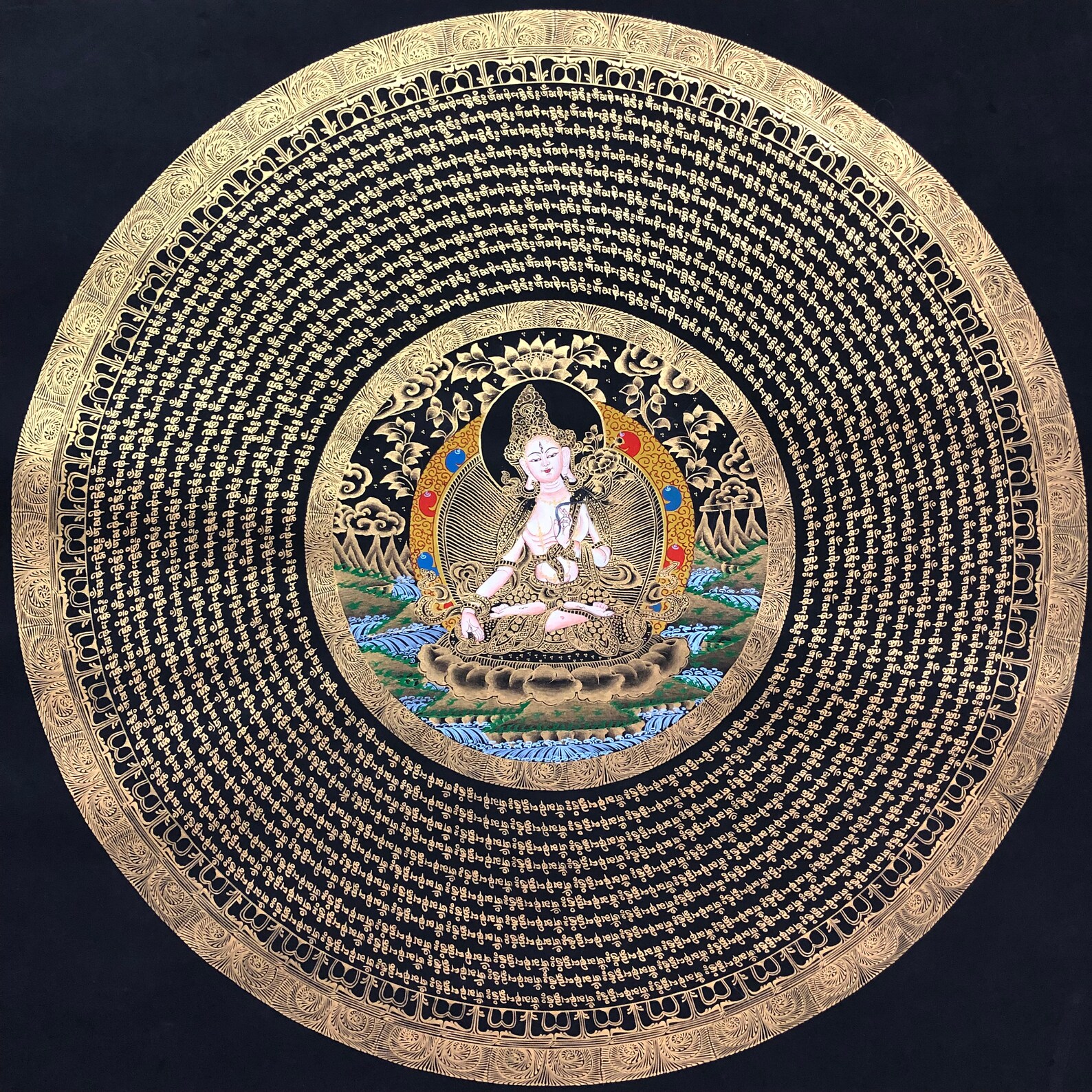 White Tara Mantra Mandala Handmade Sacred Thangka Painting - Etsy