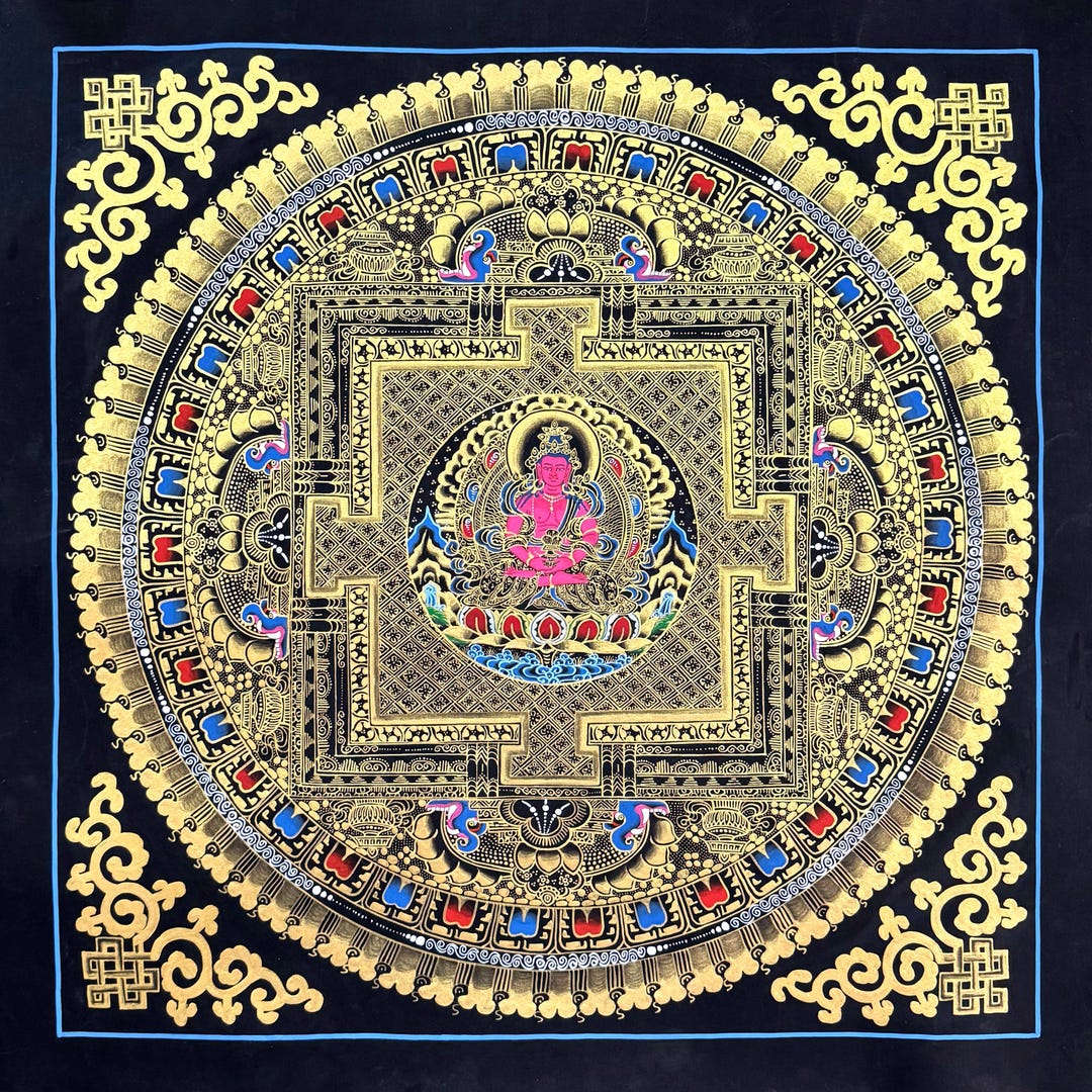 Amitayus Mandala Thangka Painting, Handmade Sacred Thangka Painting for ...