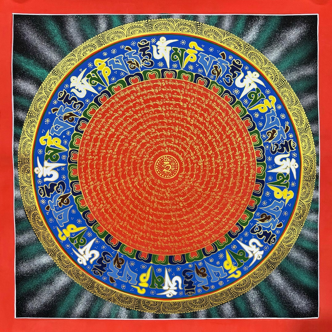 Hri Mantra Mandala Thangka Painting, Thanka Art for Gift, Lama Blessed ...