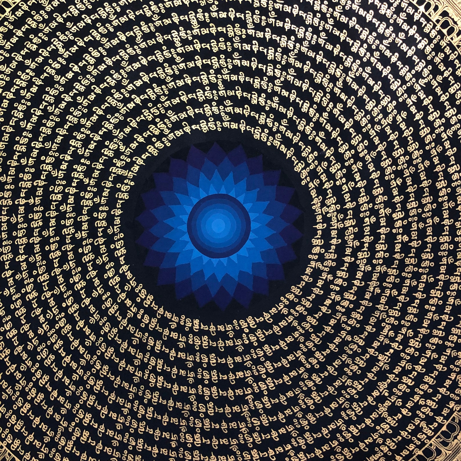 Blue Rainbow Mantra Mandala Thangka Painting, Om Mani Padme Hum, Cotton ...