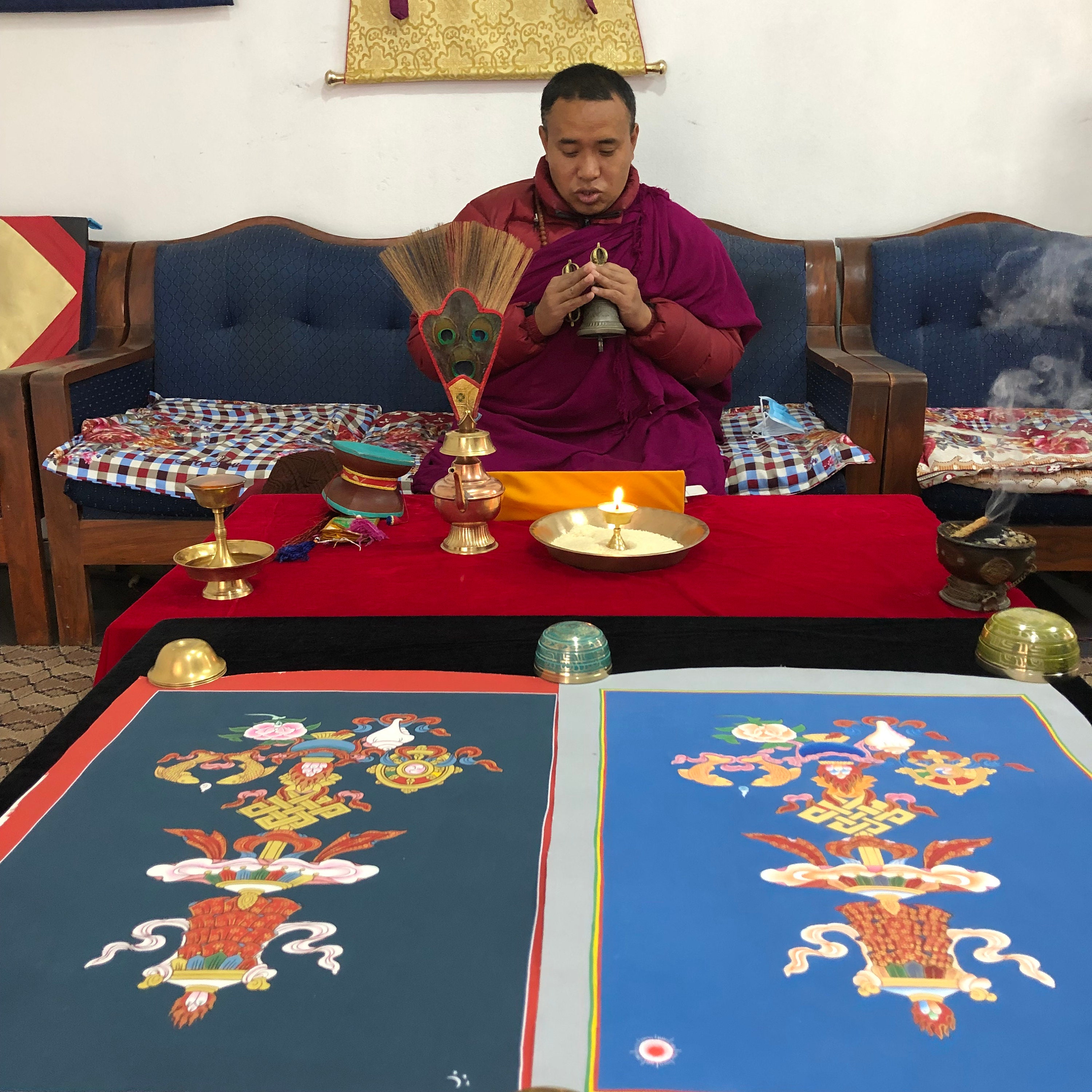 Eight Auspicious Symbols Thangka Handmade Sacred Thangka | Etsy