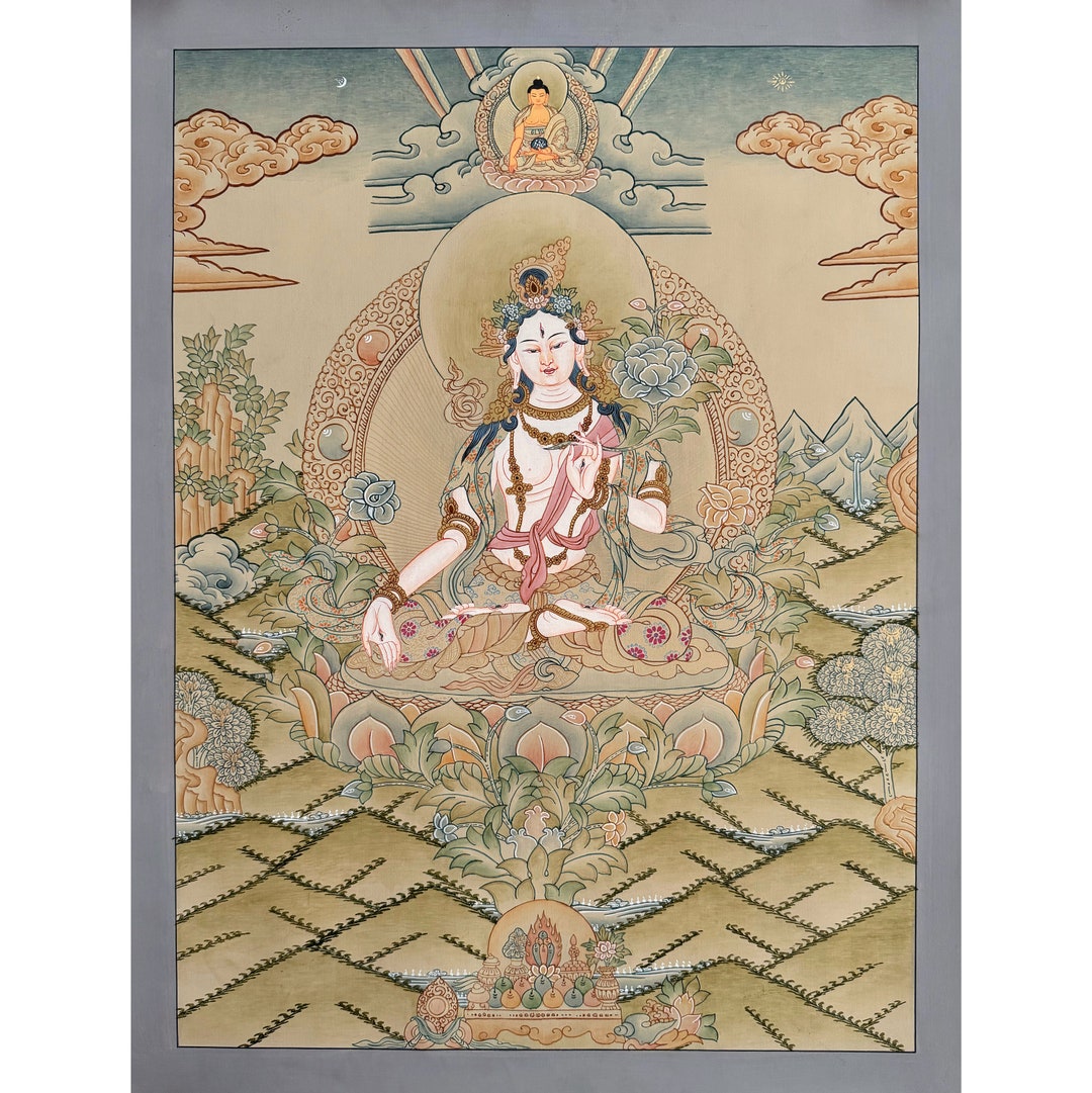 58x45cm Master Quality White Tara Thangka, White Theme White Tara ...