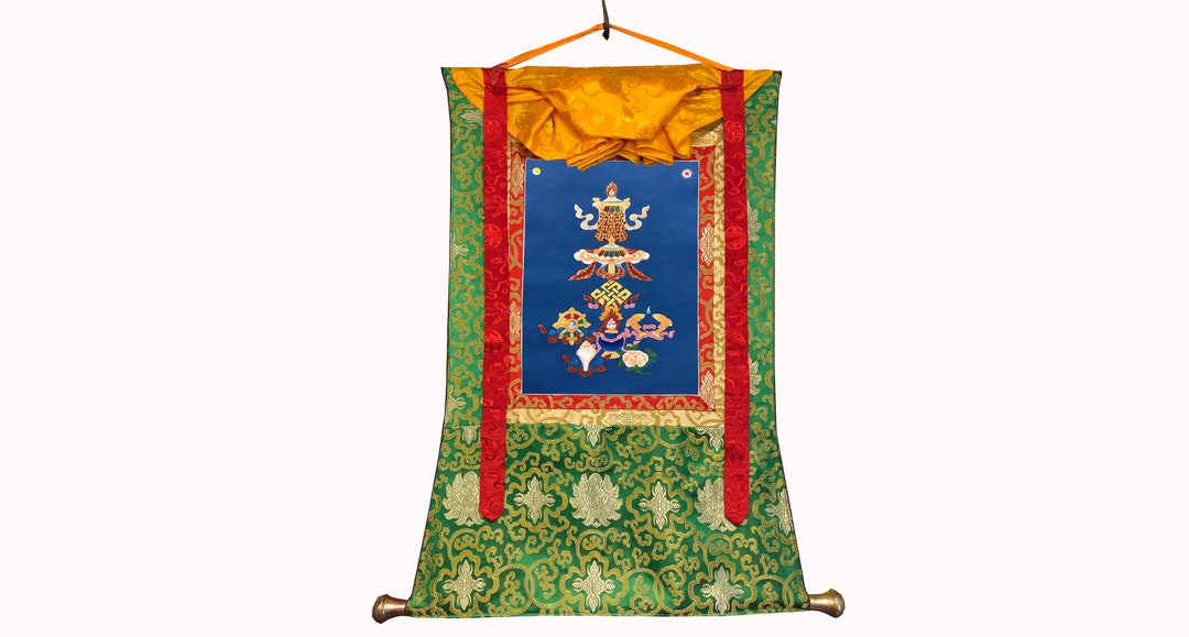 Silk Brocade Mounted Eight Auspicious Symbols Thangka - Etsy