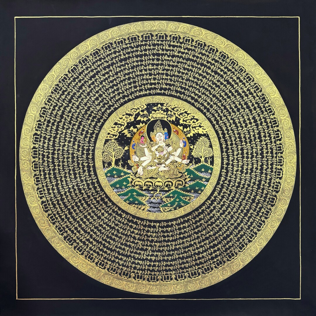 Namgyalma Mantra Mandala, Chanting Mandala, Handmade Thangka on Cotton ...
