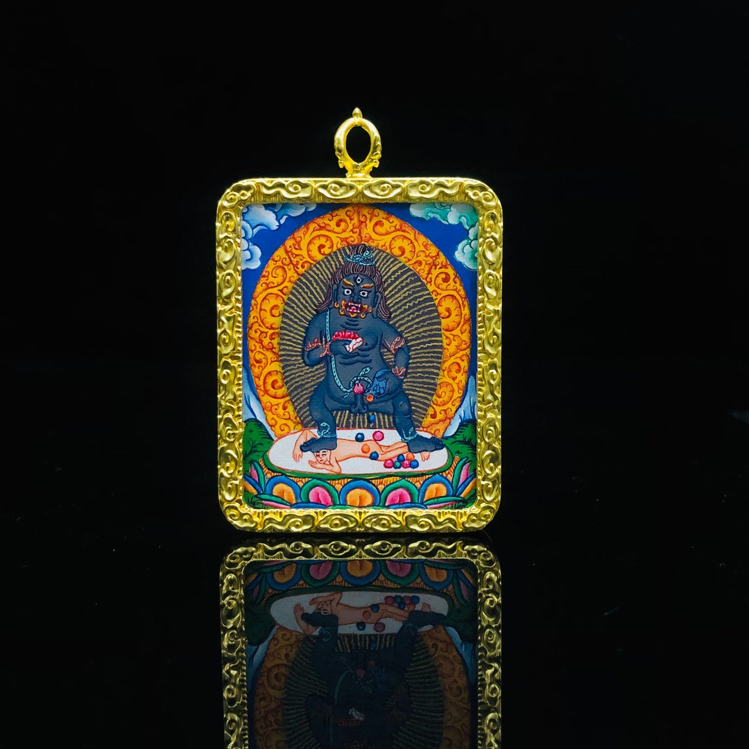 Black Dzambala Thangka Amulet, Hand-painted Tibetan Gao Box - Etsy