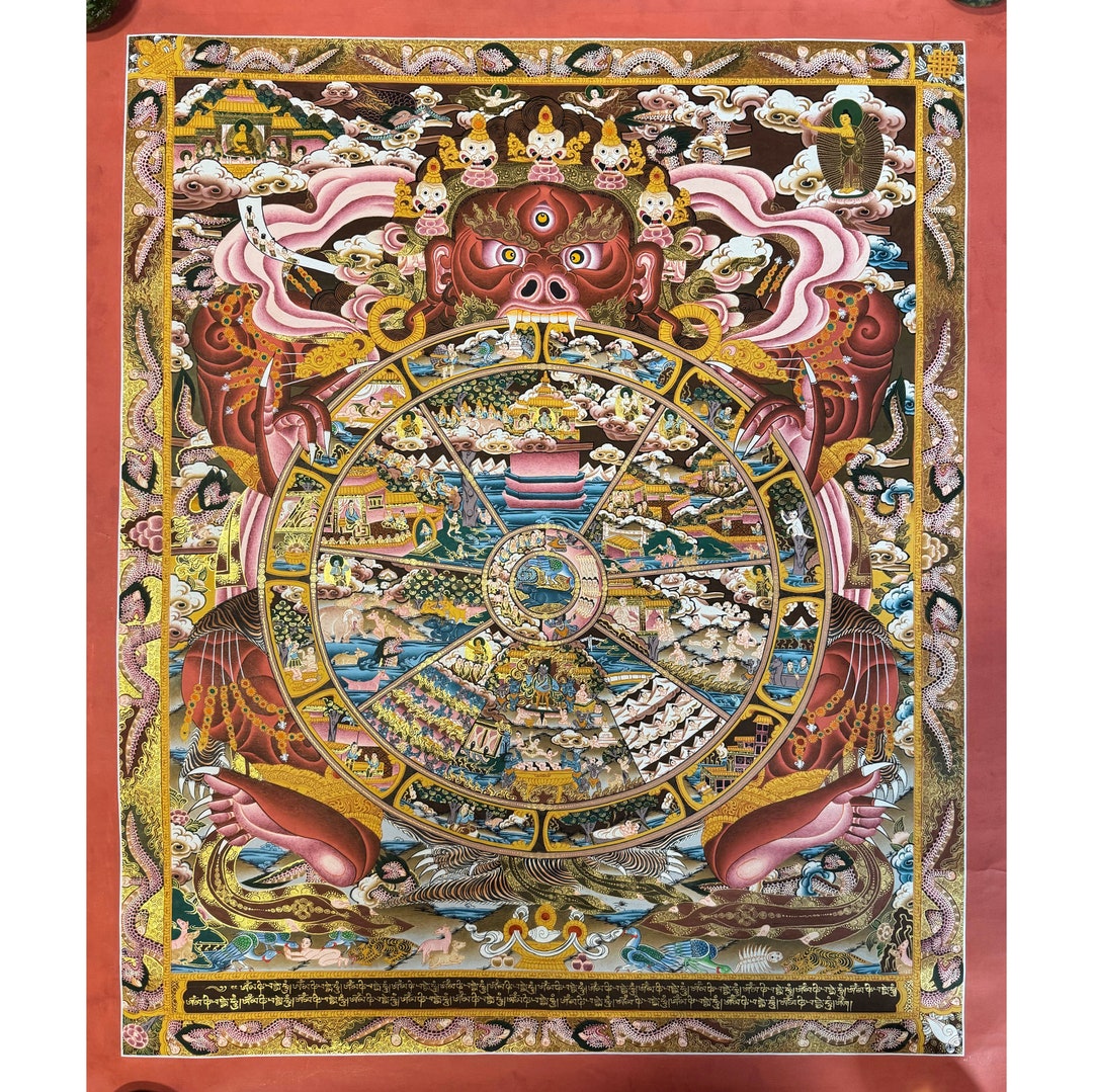 Master Quality 24k Gold Wheel of Thangka Painting, Samsara Thangka on ...