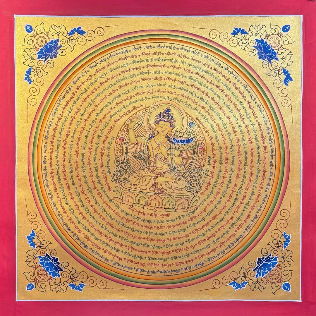 Manjushree Matra Mandala Thangka, Rare Genuine Hand Painted Tibetan ...