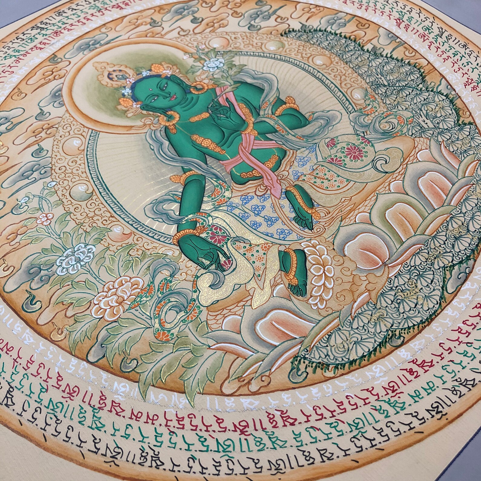24k Gold Green Tara Mandala Thangka Handmade Sacred Thangka | Etsy