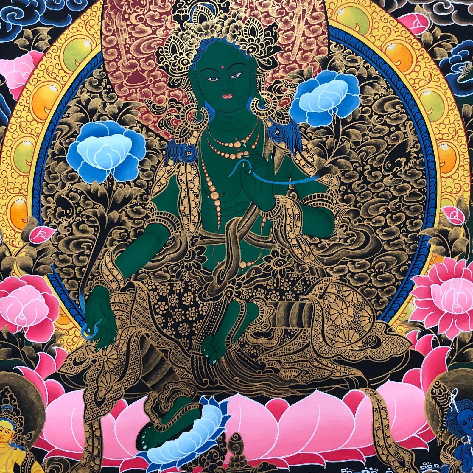 Fine Quality Green Tara Thangka Art Black Theme Green Tara - Etsy