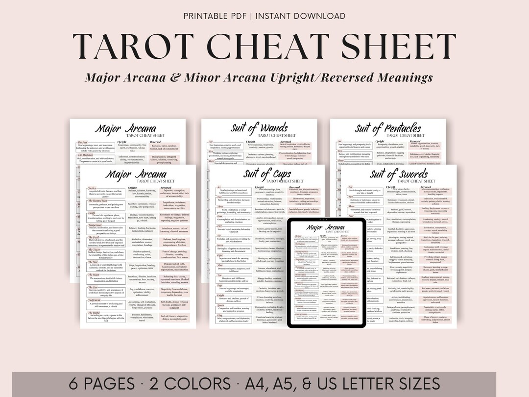 Tarot Cheat Sheet | 78 Tarot Cards Meanings | Rider Waite Tarot Deck ...