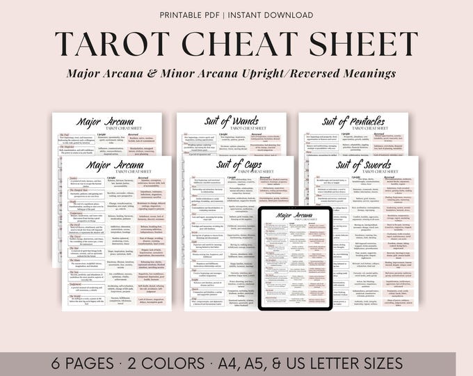 MAJOR ARCANA TAROT Cheat Sheet and Minor Arcana Tarot Cheat Sheet ...