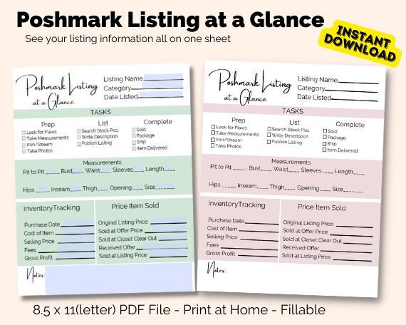 FILLABLE Online Poshmark Template, Poshmark Template, Seller Details ...