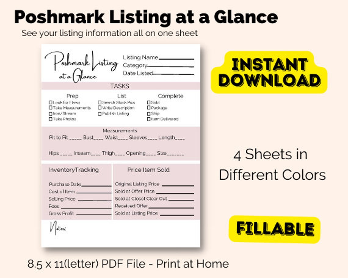 FILLABLE Online Poshmark Template, Poshmark Template, Seller Details ...