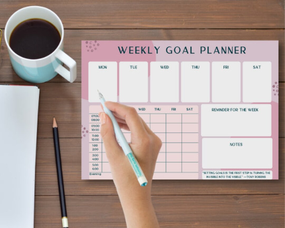 Weekly Goal Planner, FILLABLE Online Resellers Template, Organization ...