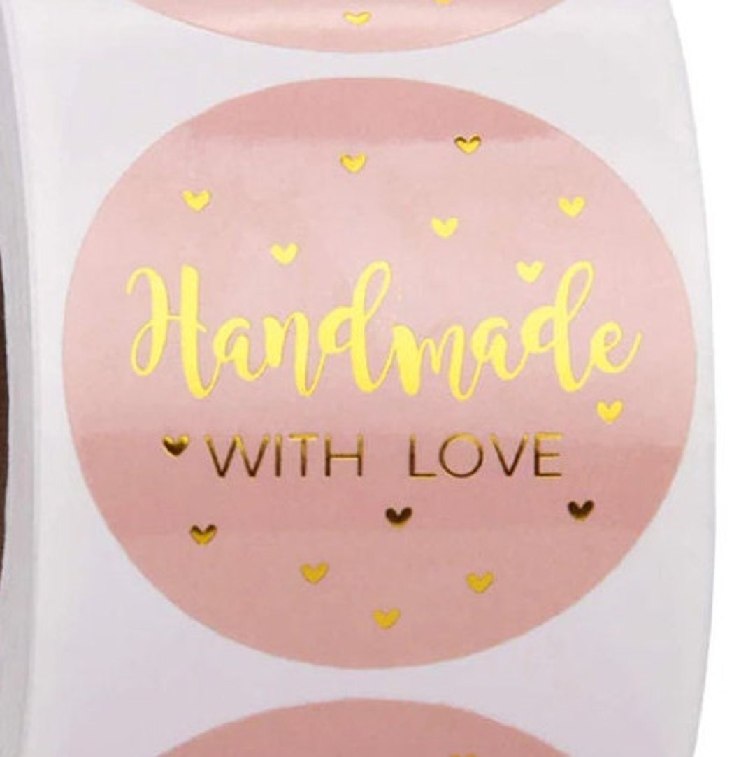 Handmade With Love Stickers, 200 Stickers, Pink Handmade Stickers, Gold ...
