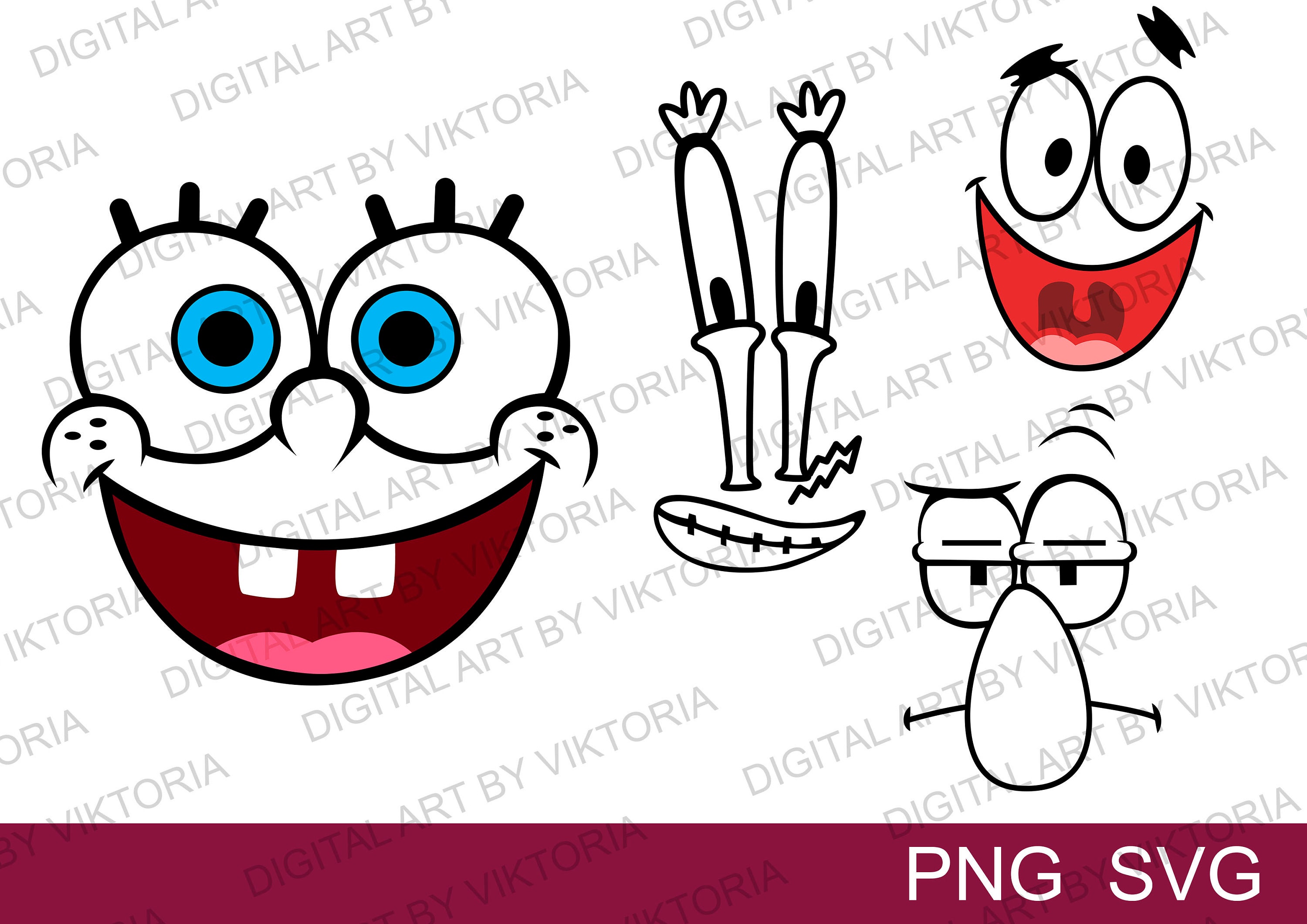 SpongeBob Faces Svg SpongeBob png patrick star svg mr krabs | Etsy