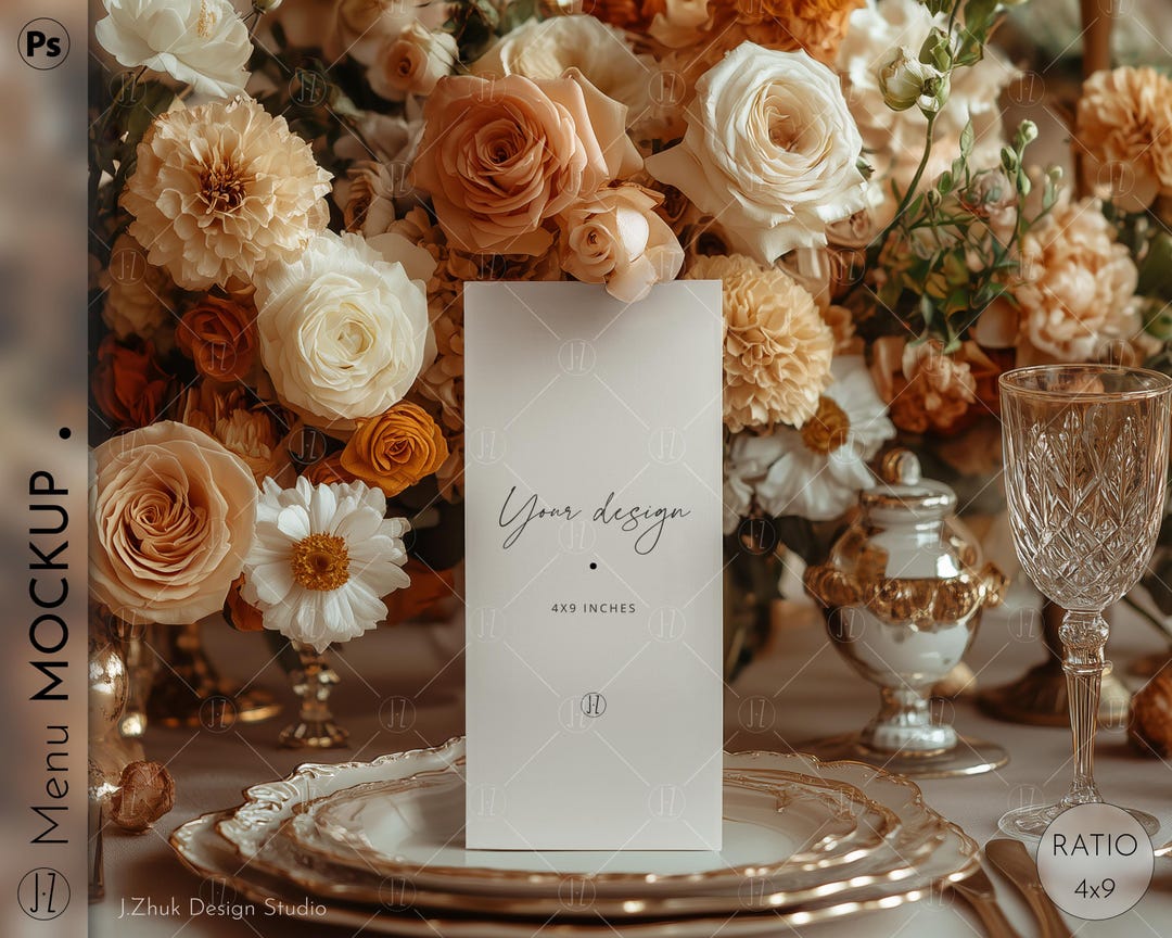 Autumn Menu Mockup, Wedding Mockup, 4x9 Mockup, Wedding Stationery ...