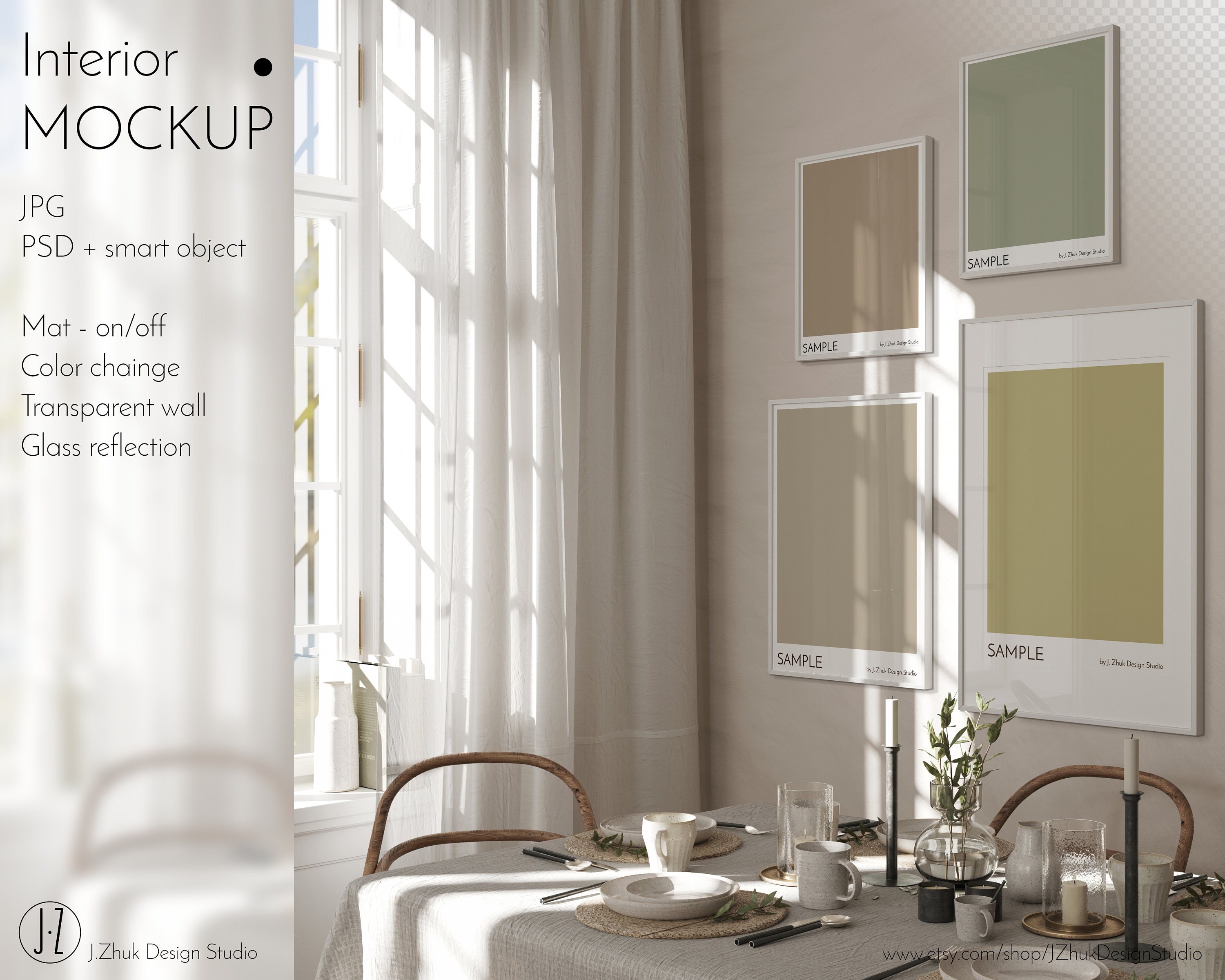 Gallery Wall Mockup, Three Frames Mockup, Boho Interior, Frame Mockup ...